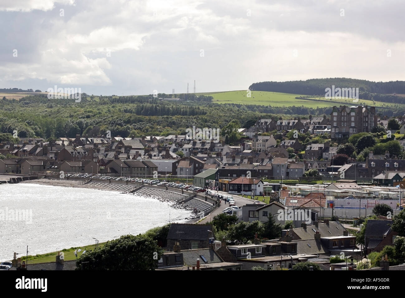 The coastal town of Stonehaven near Aberdeen, Scotland UK, showing the ...