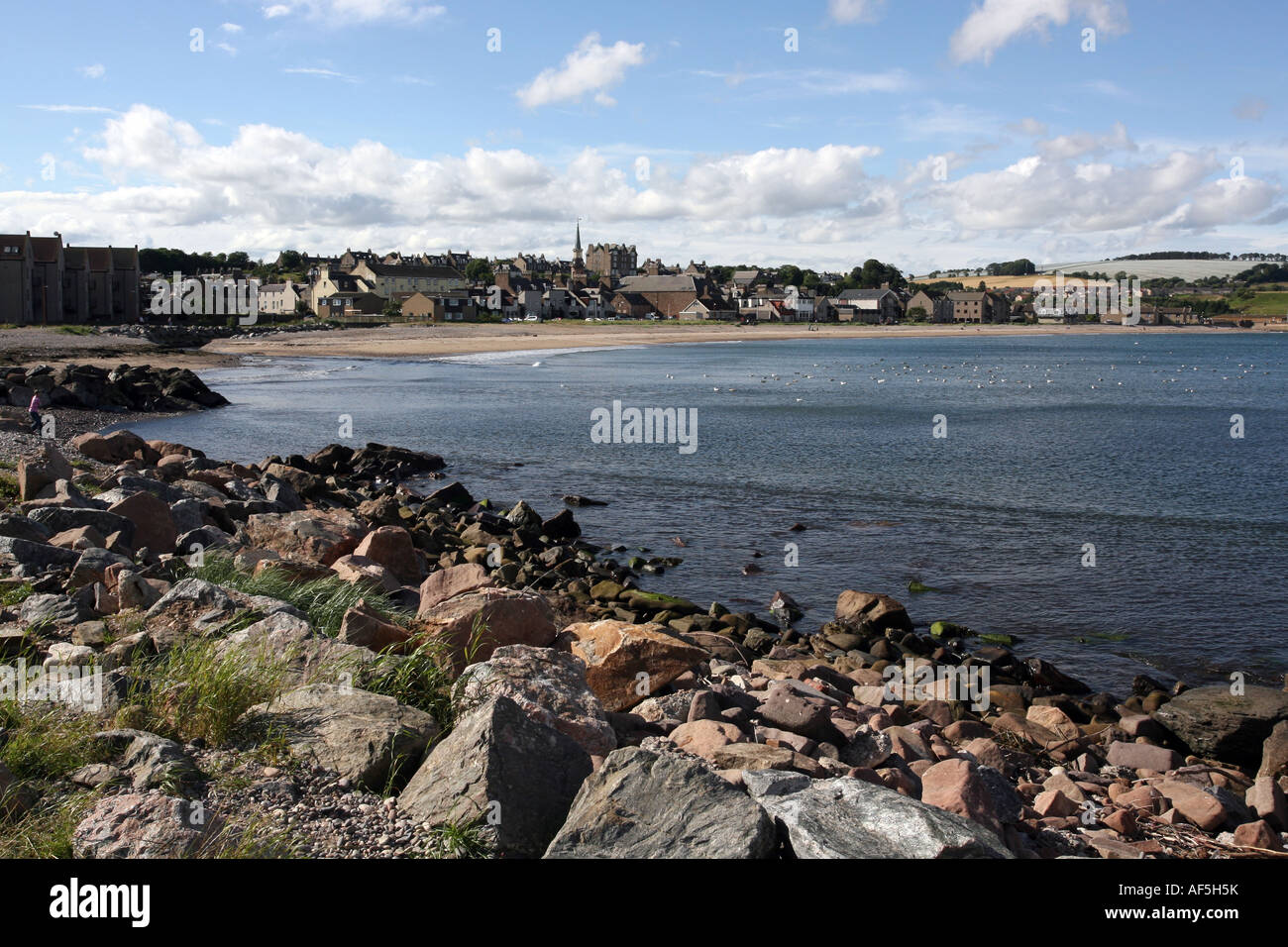 The coastal town of Stonehaven near Aberdeen, Scotland UK, showing the ...
