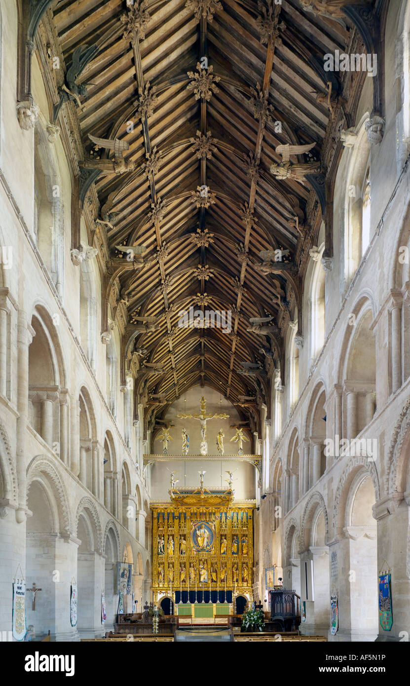 Wymondham Abbey showing nave and gilded reredos Stock Photo - Alamy