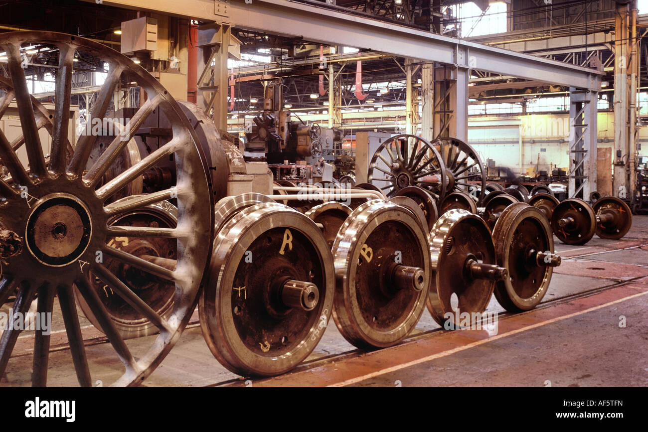 Heavy engineering workshop with railway wheels awaiting repair Stock ...