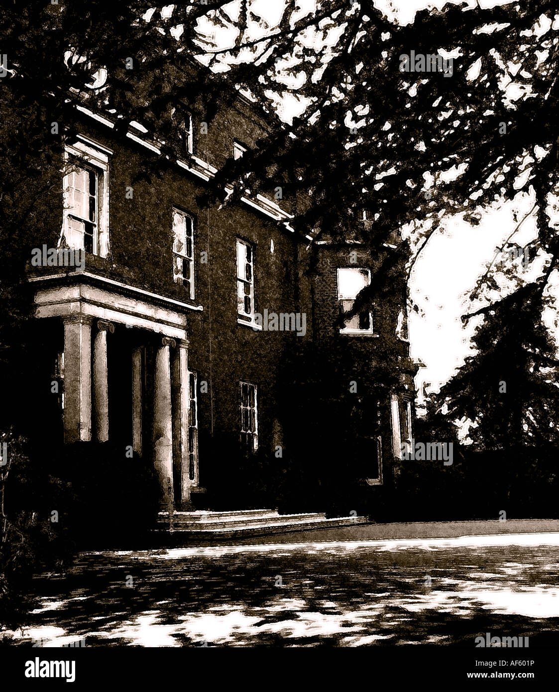 Spooky mono Image of an Old Manor House Stock Photo - Alamy