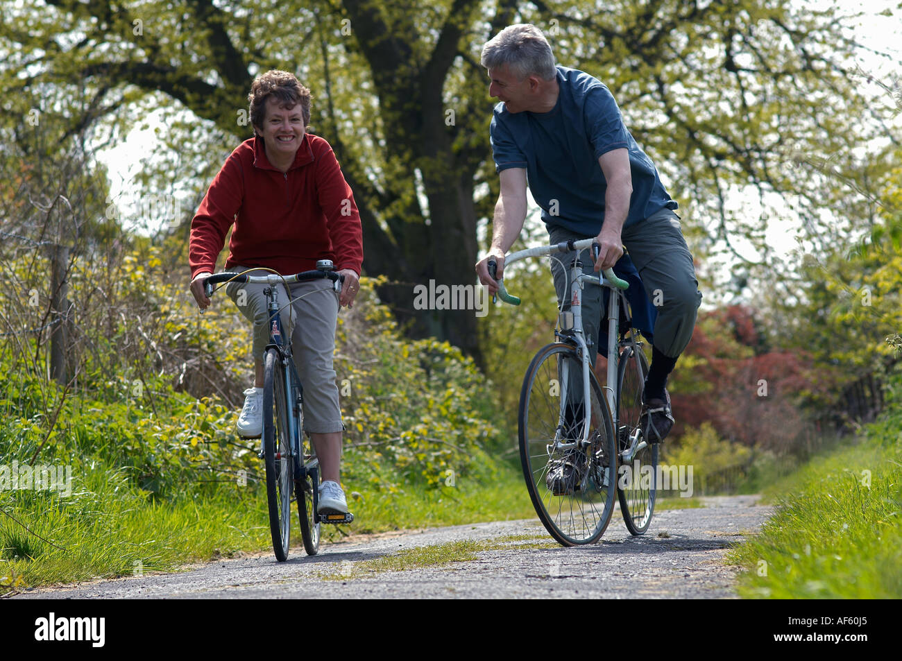 older ride their bicycles and enjoy the landscape with their bicycle in ...