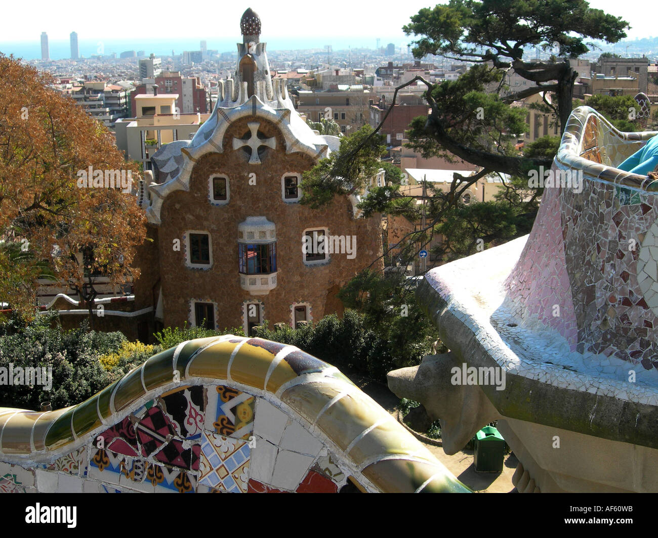 gaudi barcelona city view park guell Stock Photo - Alamy