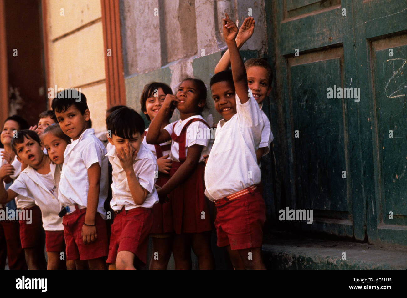 cuba school children group uniform play Stock Photo - Alamy