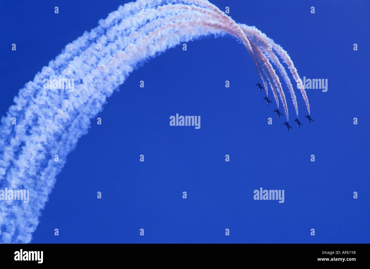 airshow sky air show planes trail loop Stock Photo - Alamy