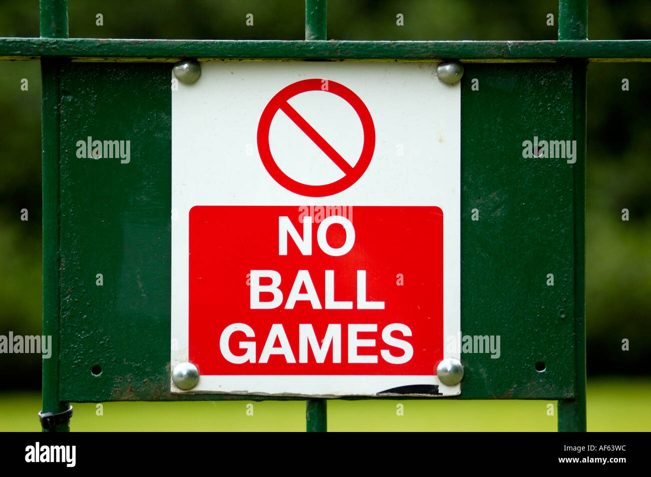 No Ball Games sign on Park Gate Stock Photo - Alamy