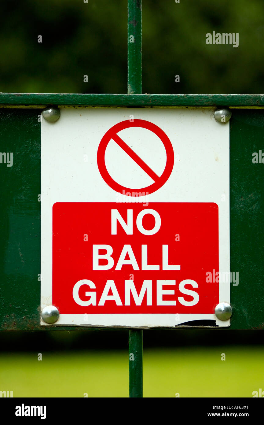 No Ball Games sign on Park Gate Stock Photo - Alamy