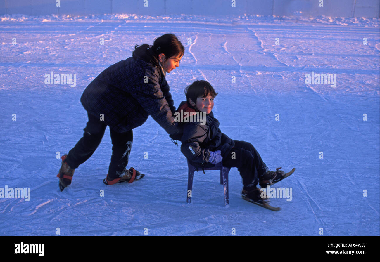 Netherlands Amsterdam Children learning to scate on ice Stock Photo - Alamy