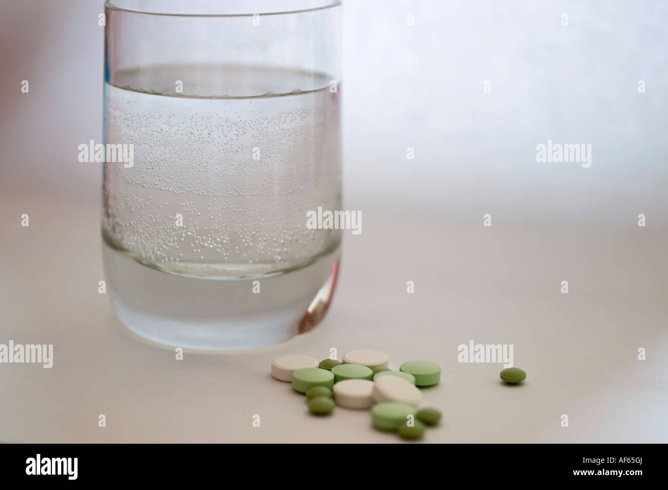 Still life with pharmaceutics drugs of different colors and setup Stock ...