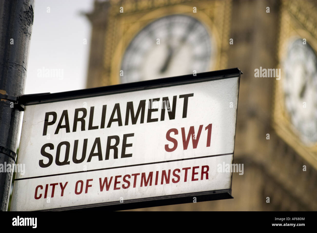 Parliament Square Sign with Big Ben Clock Tower In Distance Stock Photo ...