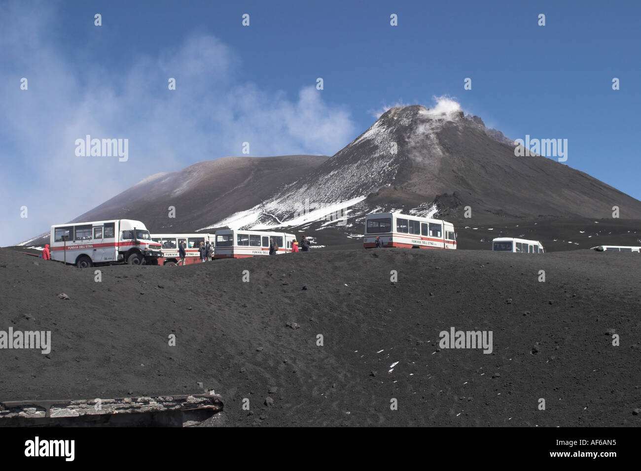 shuttle Buses on Mount etna Stock Photo - Alamy
