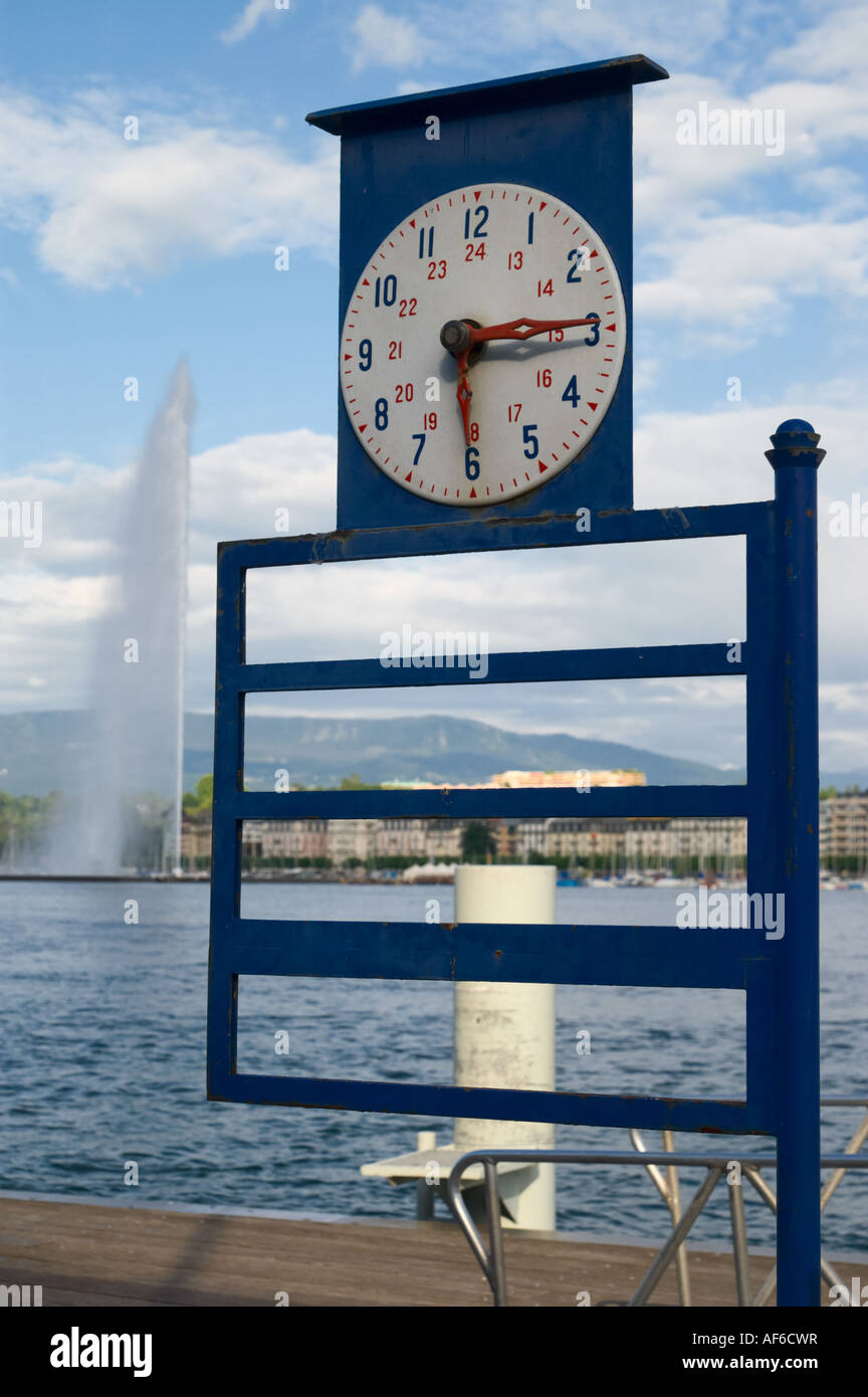 Clock at a pier by Geneve lake Stock Photo - Alamy