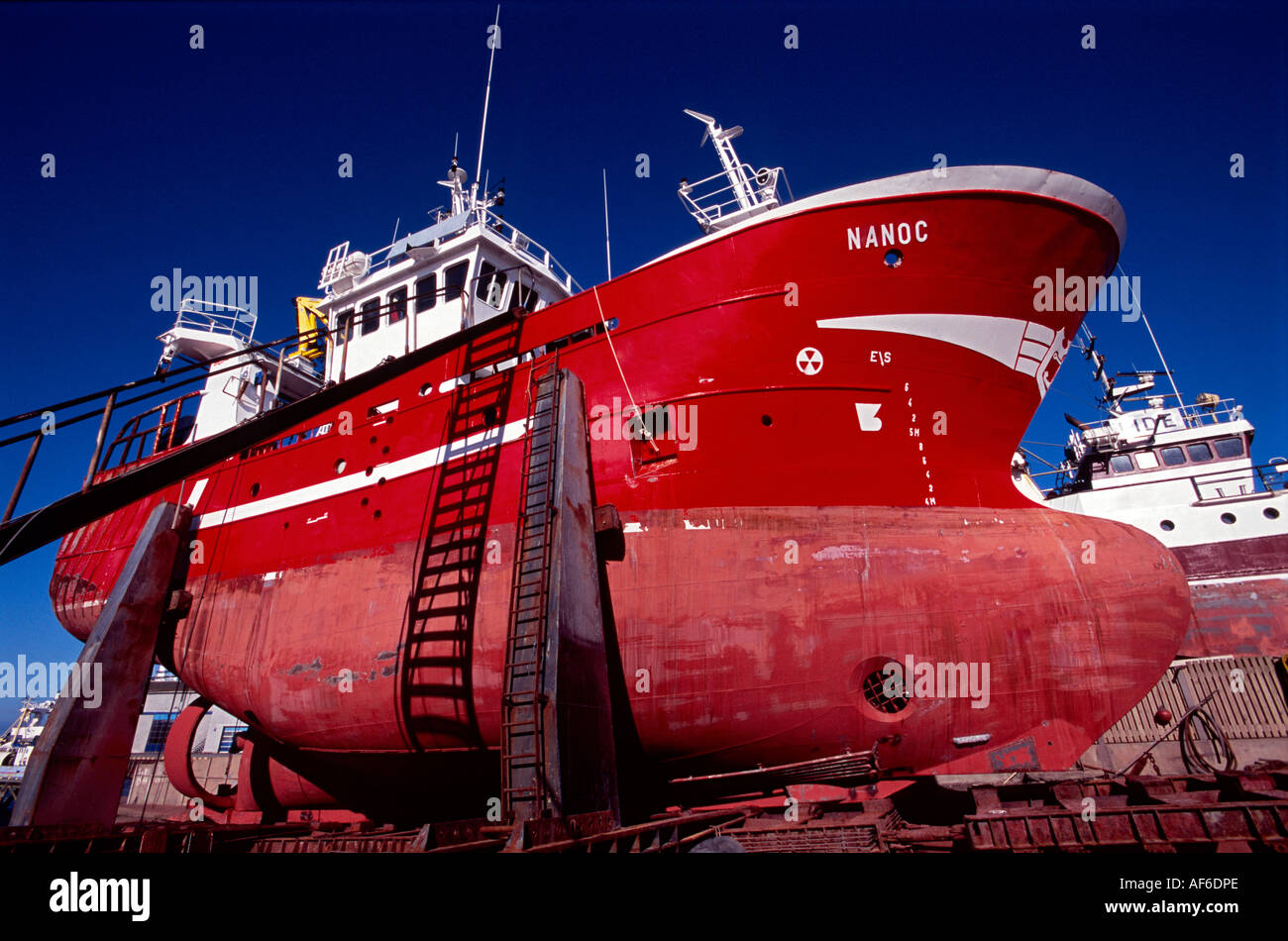 Ship on land in a shipyard Stock Photo - Alamy