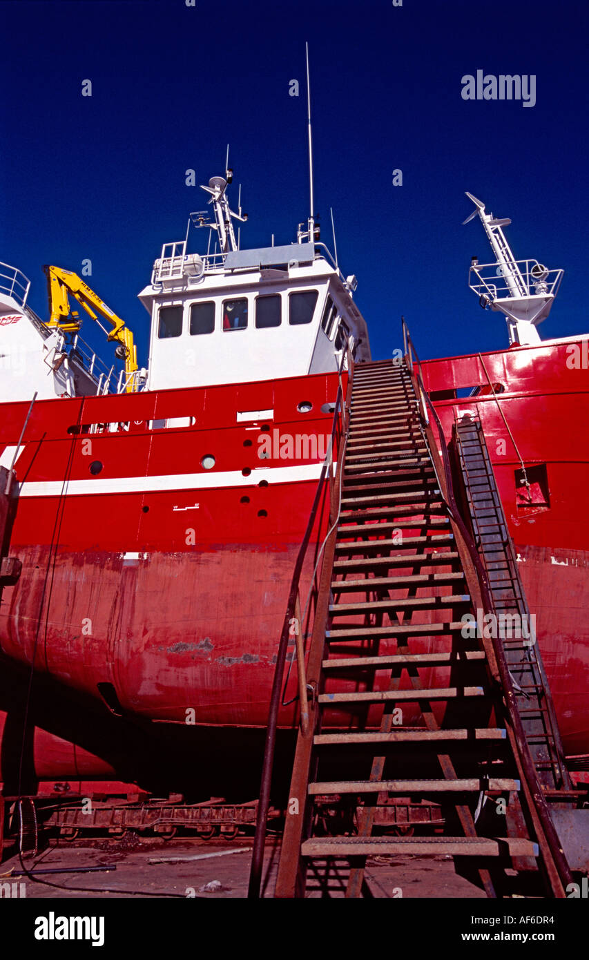 Ship on land in a shipyard Stock Photo - Alamy