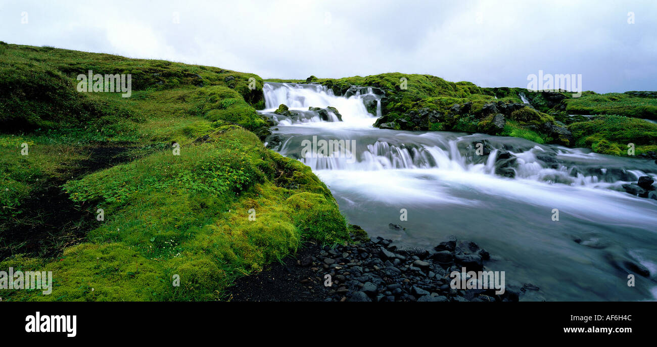 geography / travel, Iceland, landscape with waterfall, panorama ...