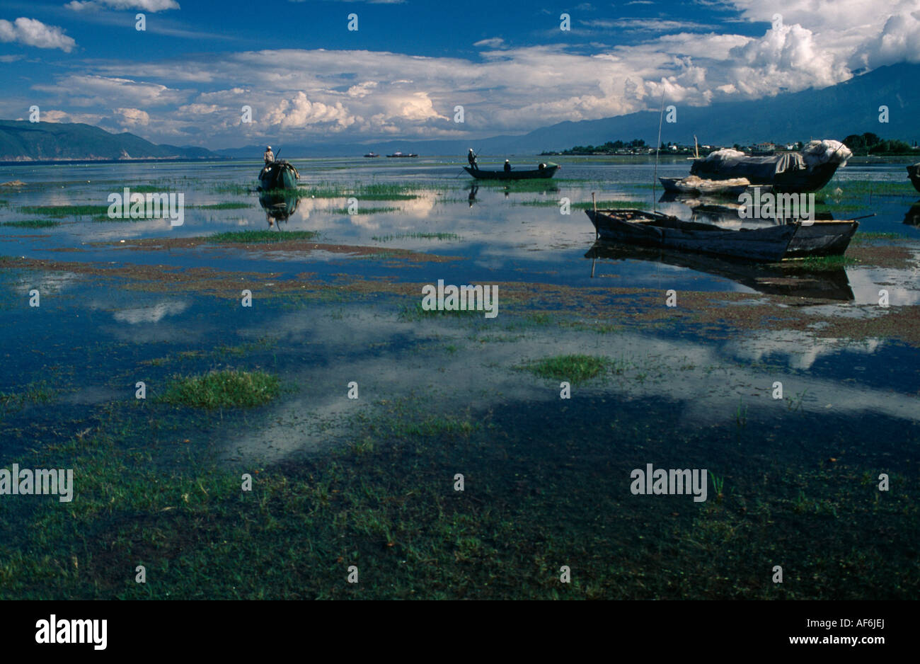 CHINA Yunnan Province Dali Erhai or Er Hai Lake Fishing boats on the ...