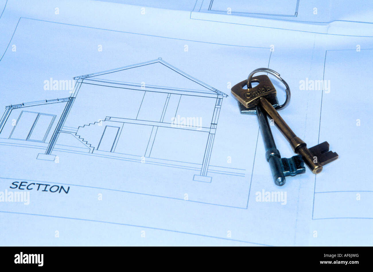 Building plans with keys Stock Photo - Alamy
