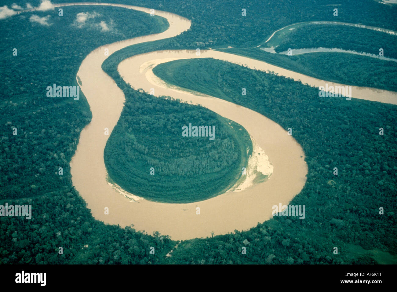 PERU South America Rio Ucalyali Meandering oxbow river between Pucatipa ...
