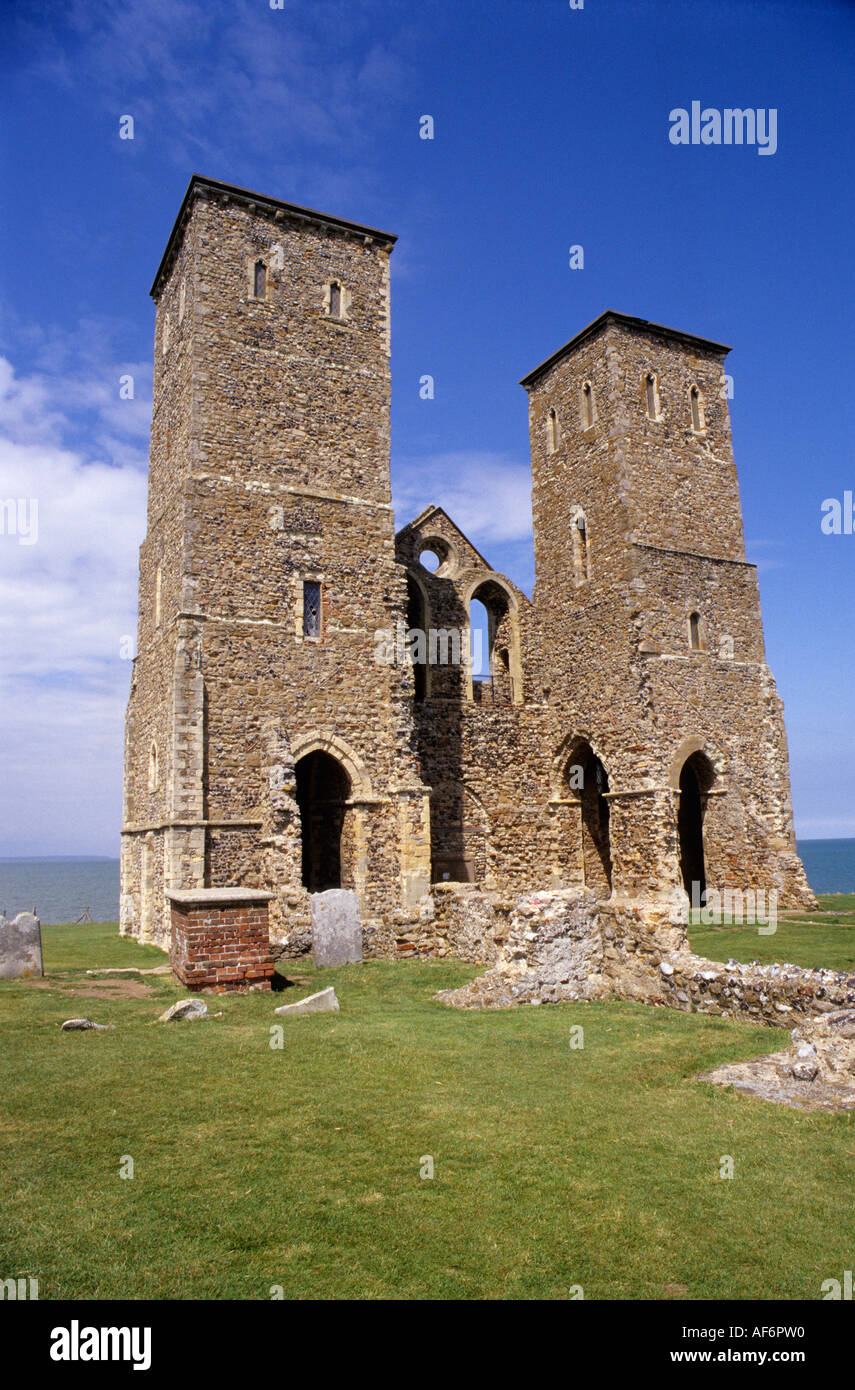 The twin towers of St Mary's Church Reculver Kent Stock Photo - Alamy