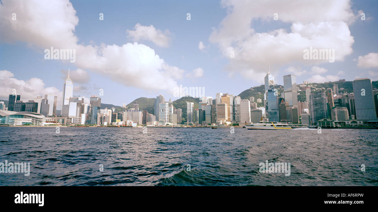 Panoramic view of skyline of Hong Kong Island from Kowloon in China in ...