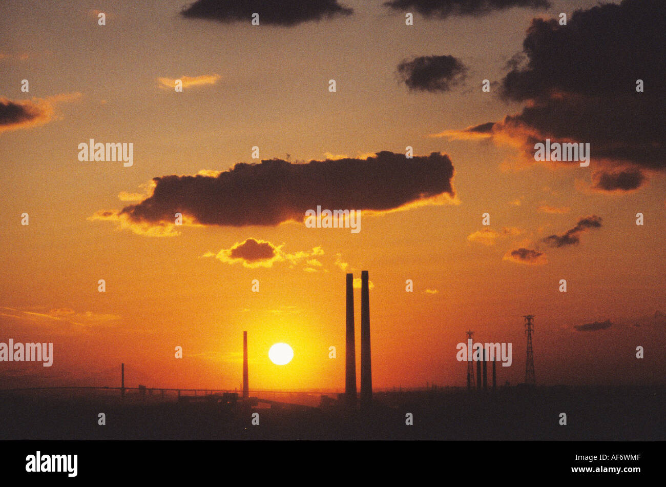 industrial chimneys at blue circle cement works Northfleet, North Kent ...