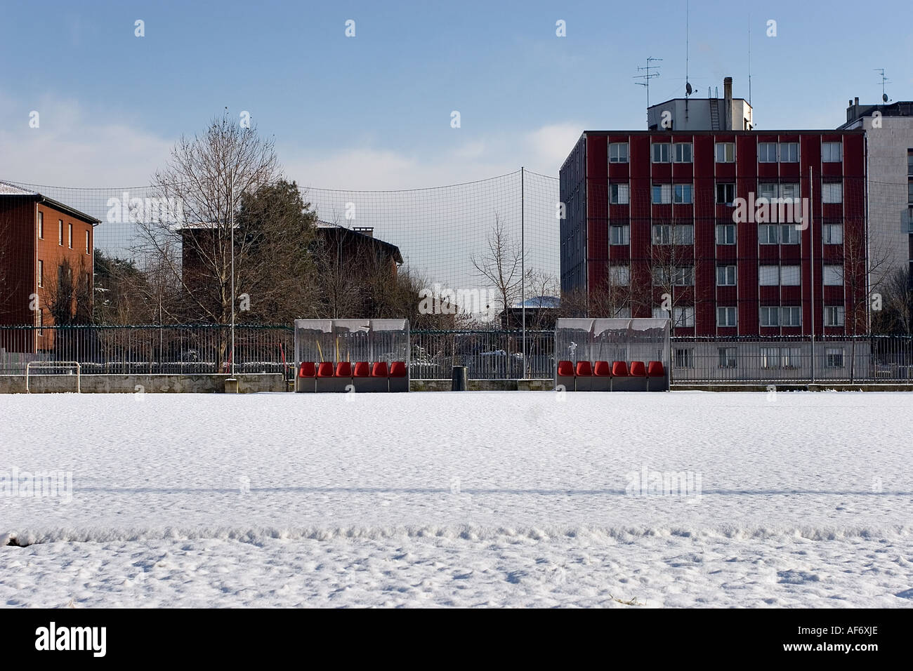 Football pitch with snow, Monza, Italy Stock Photo - Alamy