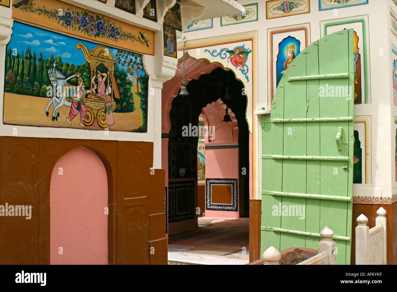 Colourful paintings on walls of Brahmin temple, Nawalgarh Rajasthan ...
