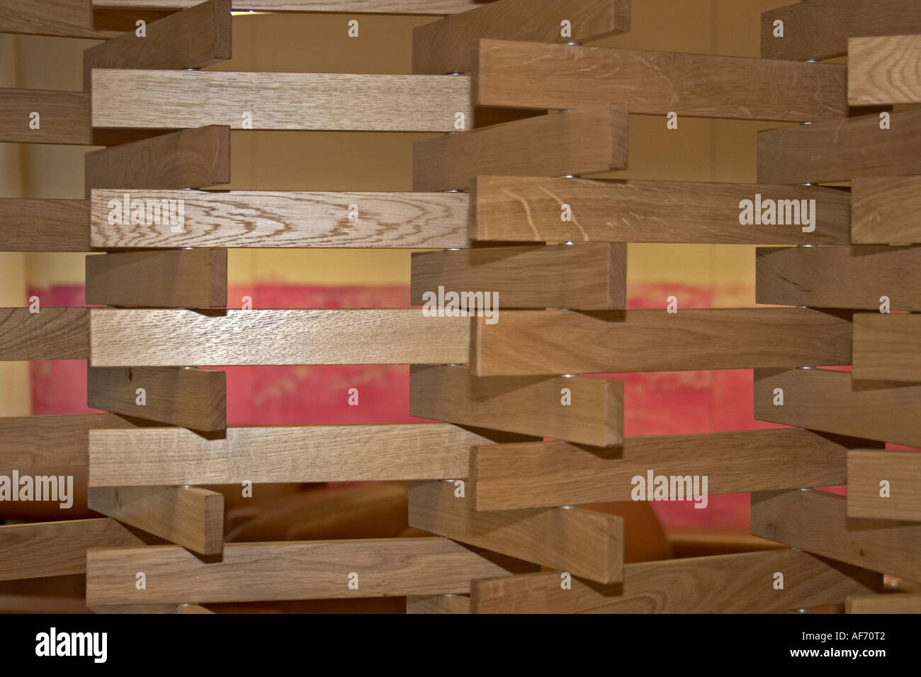 Wooden slat partition in cafe of National Assembly for Wales NAW ...