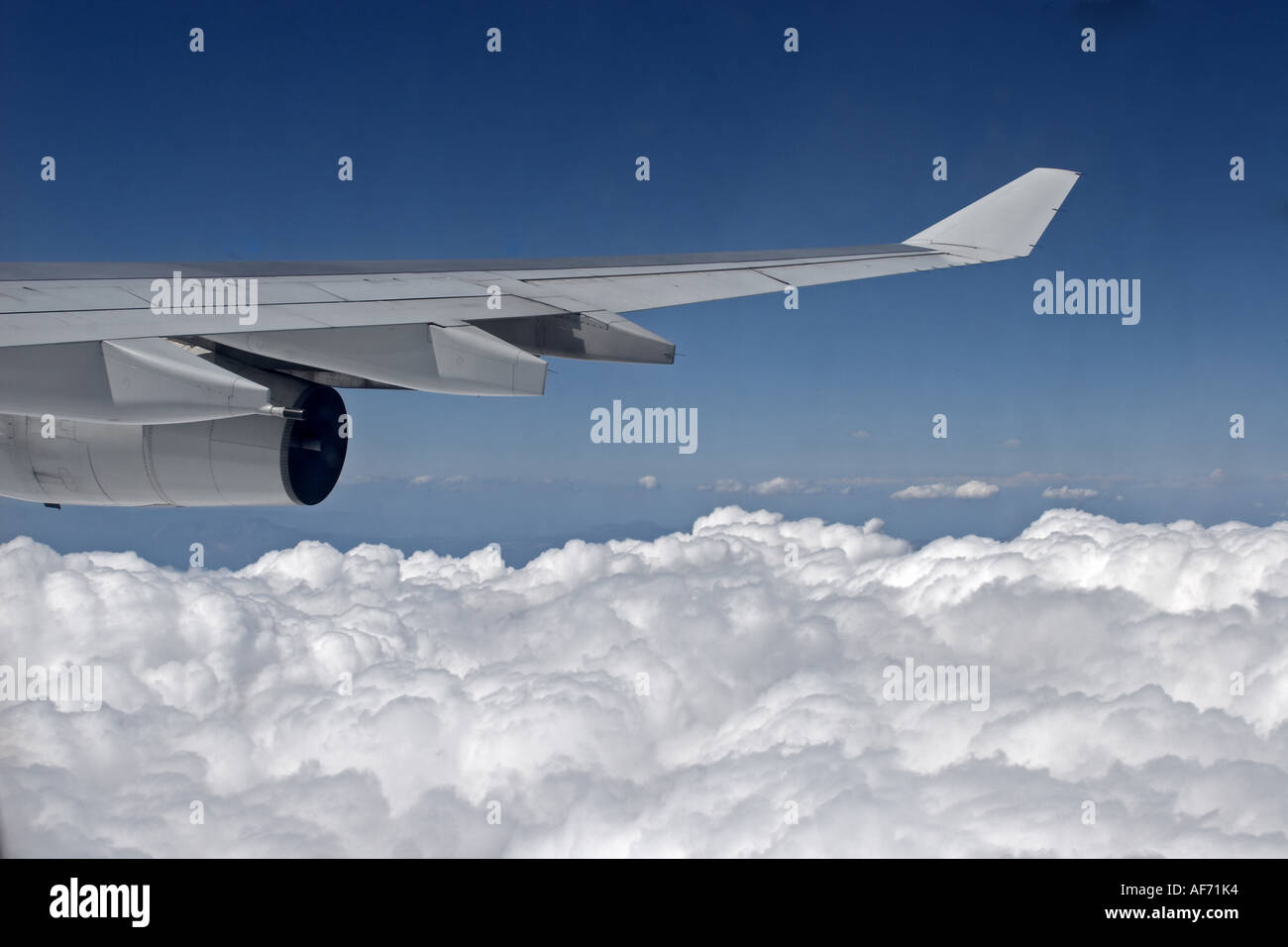 Aerial view of Airbus A300 aircraft wing over clouds above Greece Stock ...