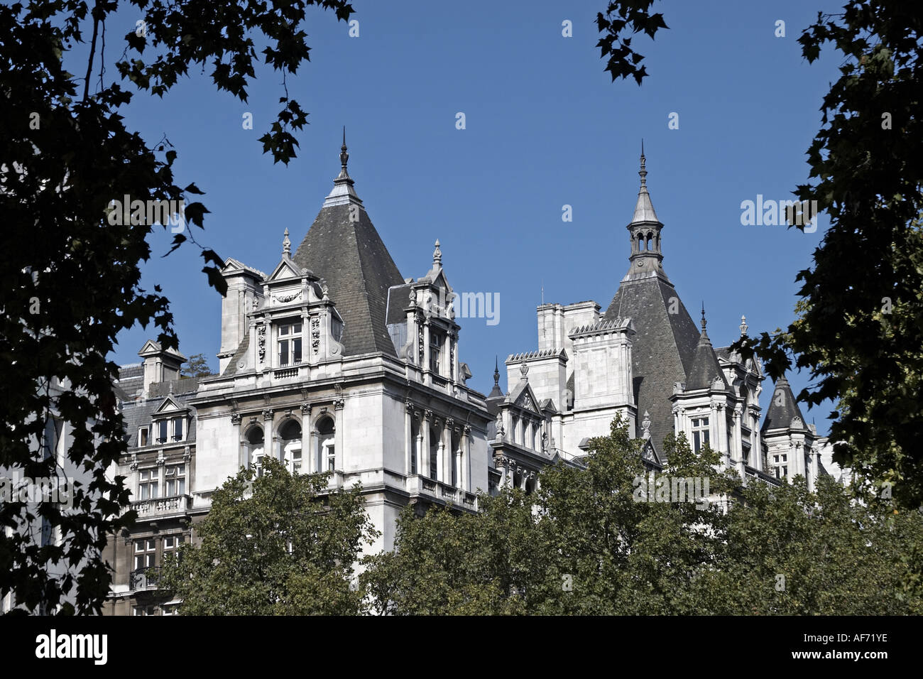 Rooftops of Horseguards Thistle Hotel above trees London SW1 England ...