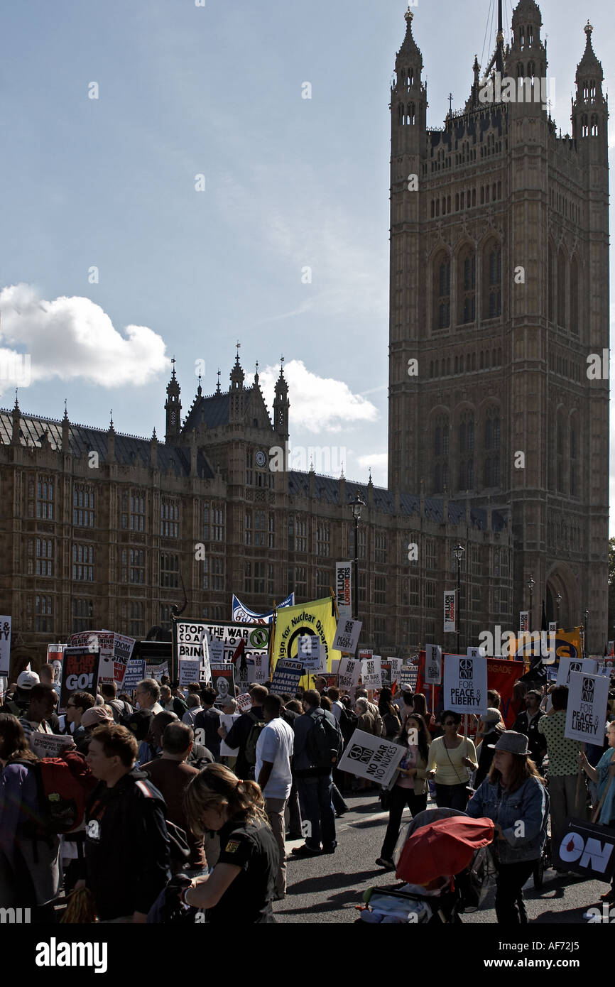 People outside Houses of Parliament with posters signs and banners on ...