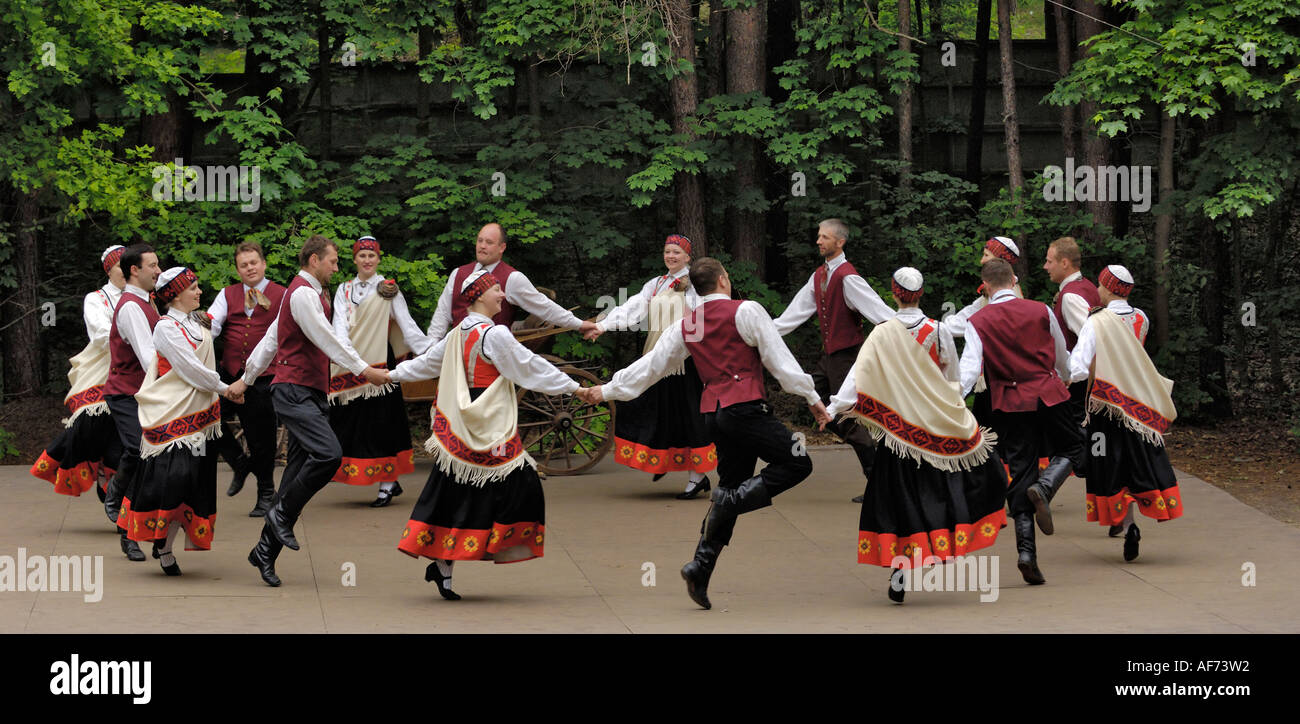 Traditional Latvian folk dancing, performed at the Lativan Open Air ...