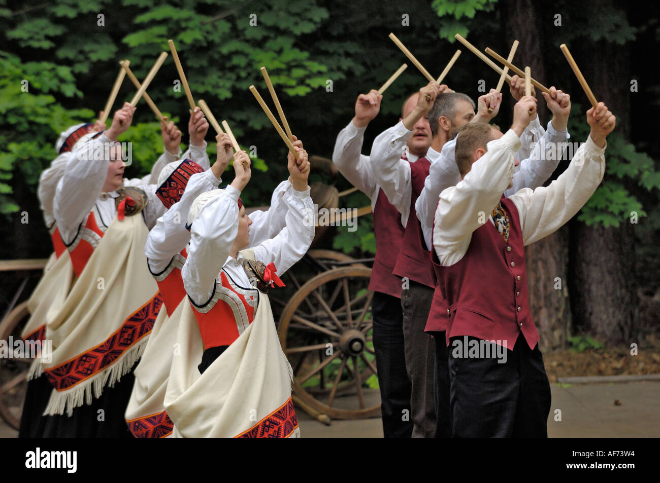 Traditional Latvian folk dancing, performed at the Lativan Open Air ...