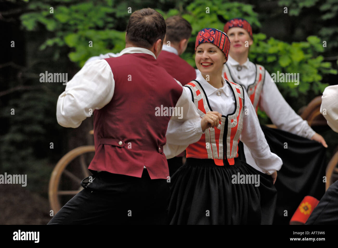Traditional Latvian folk dancing, performed at the Lativan Open Air ...