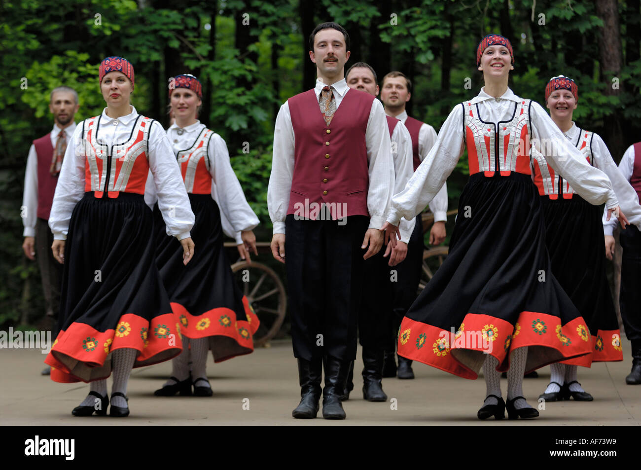 Traditional Latvian folk dancing, performed at the Lativan Open Air ...