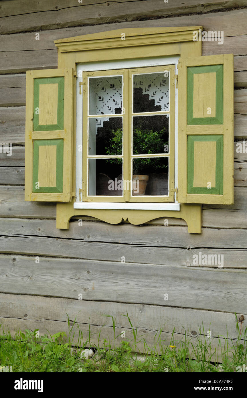 Window detail of traditional Lithuanian house from the Aukstaitija ...