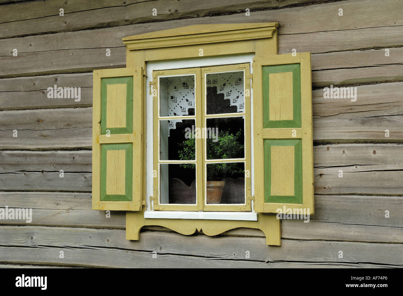 Window detail of traditional Lithuanian house from the Aukstaitija ...