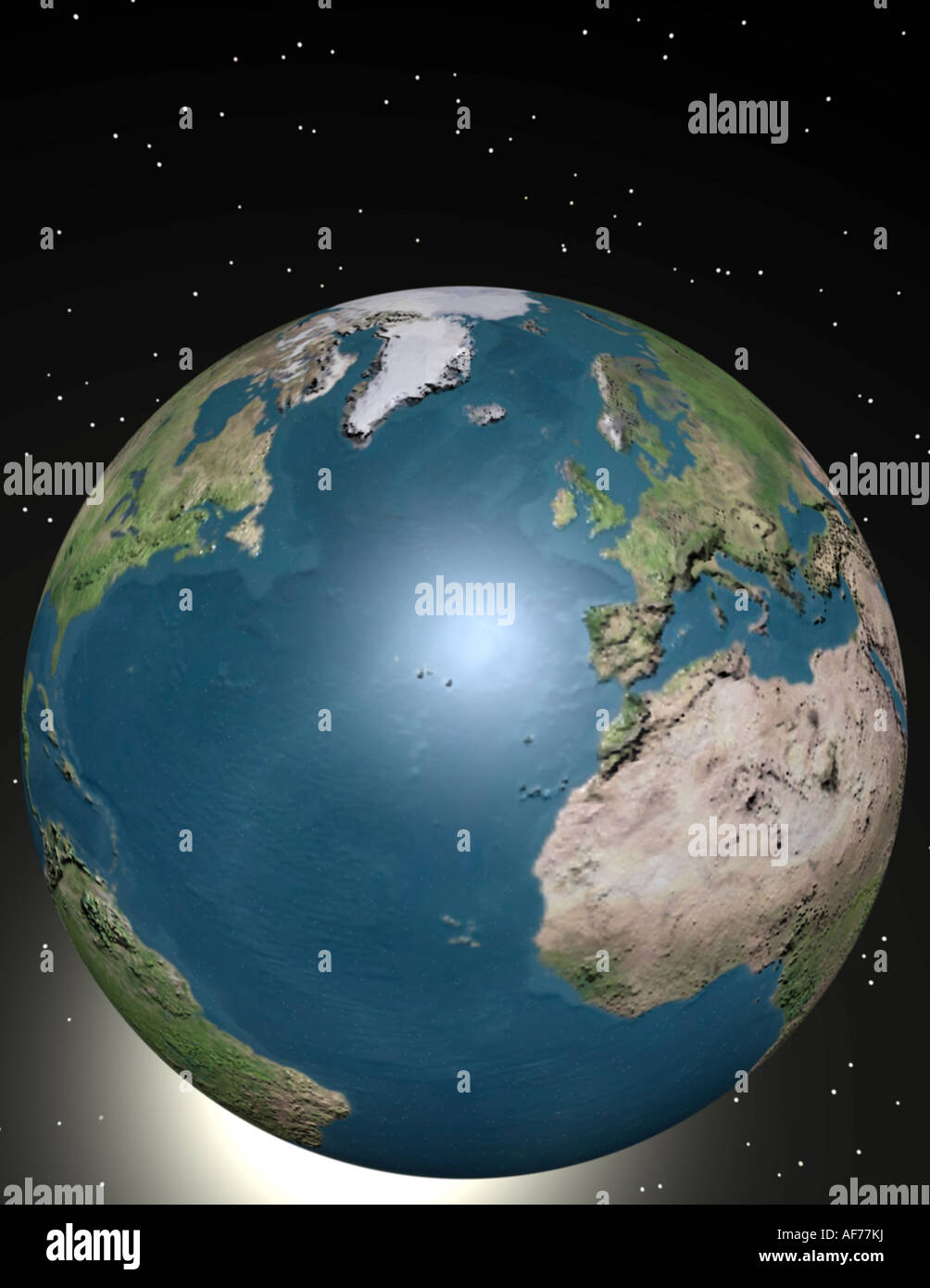 3d rendered Atlantic Ocean view of Earth on starry background Stock ...