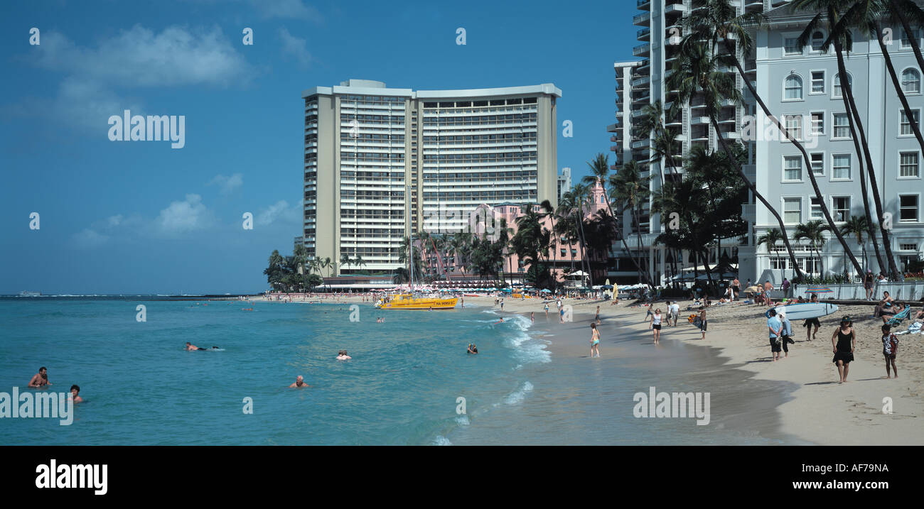 Hawaii. Honolulu. Waikiki waterfront buildings and beach Stock Photo ...