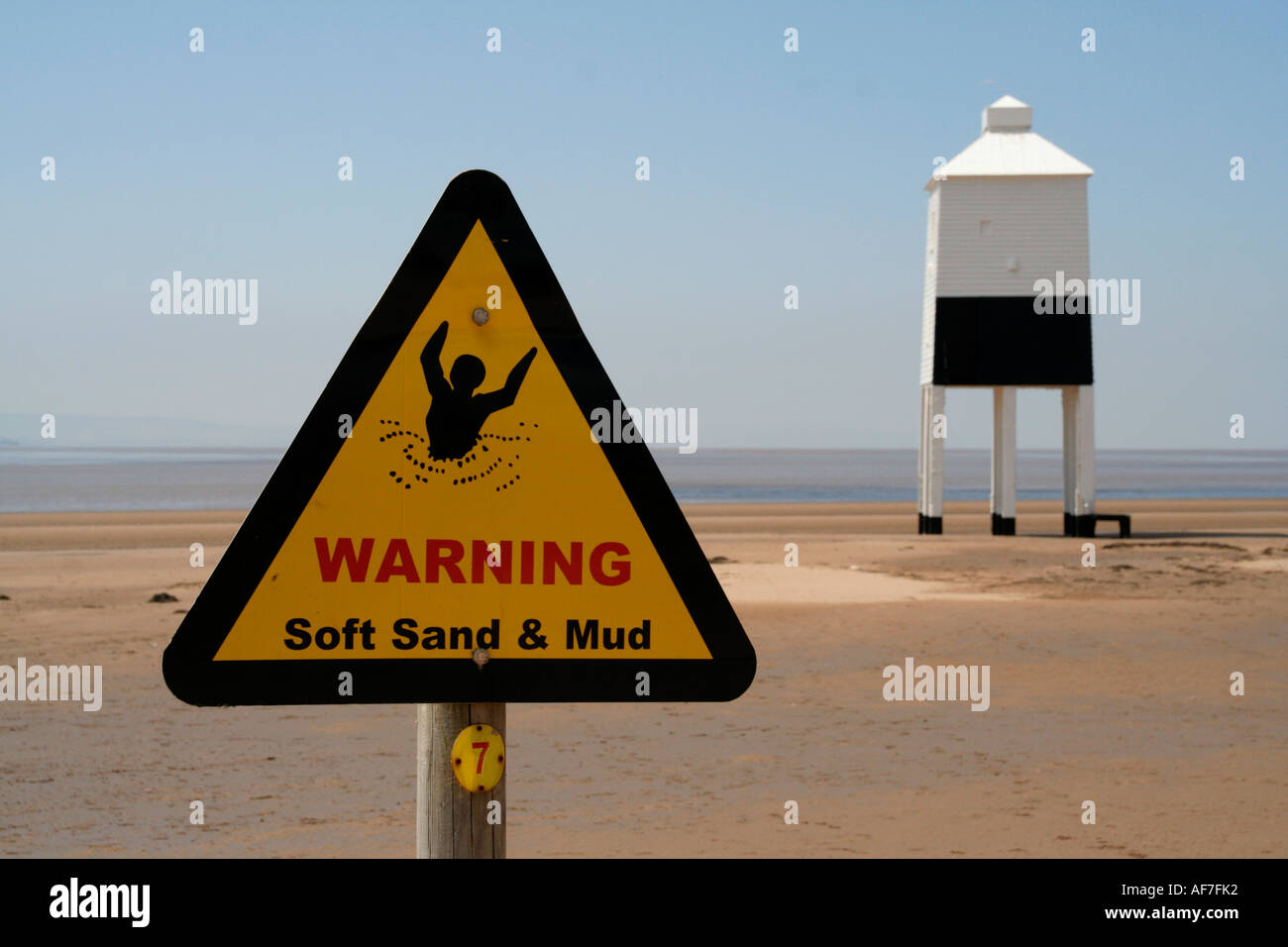 burnham on sea somerset lighthouse and warning sign sinking mud england ...