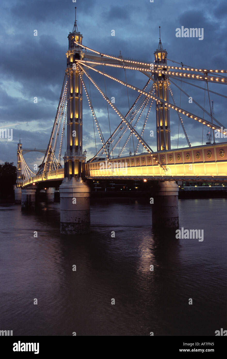 The Albert suspension Bridge at Night, London england uk gb Stock Photo ...
