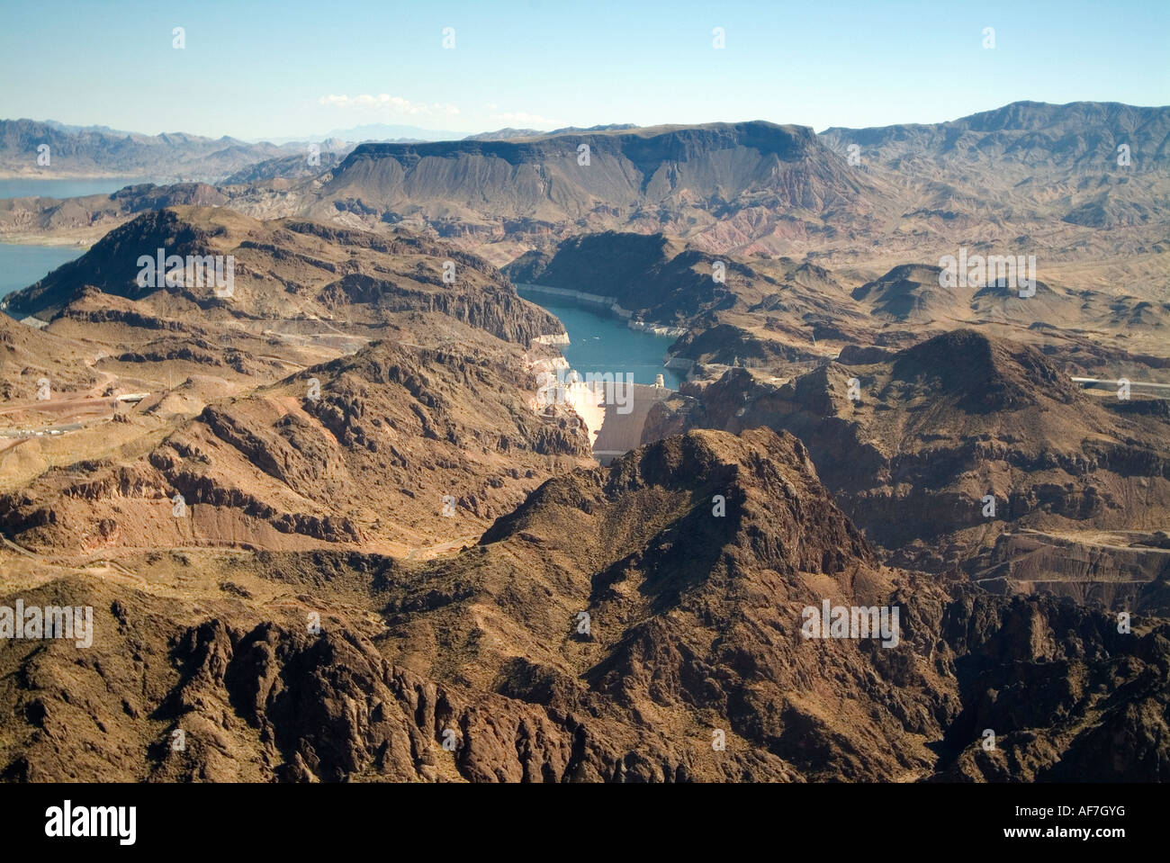 Aerial view of Hoover Dam (original construction 1931 - 1936). Lake ...