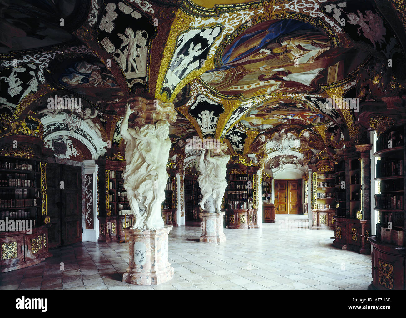 geography / travel, Germany, Bavaria, Metten Abbey, library, built ...