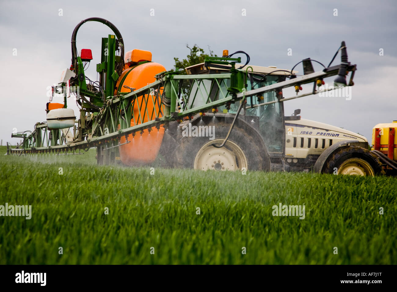 A Lambourghini tractor spraying fields south Of Godstone Surrey Stock ...