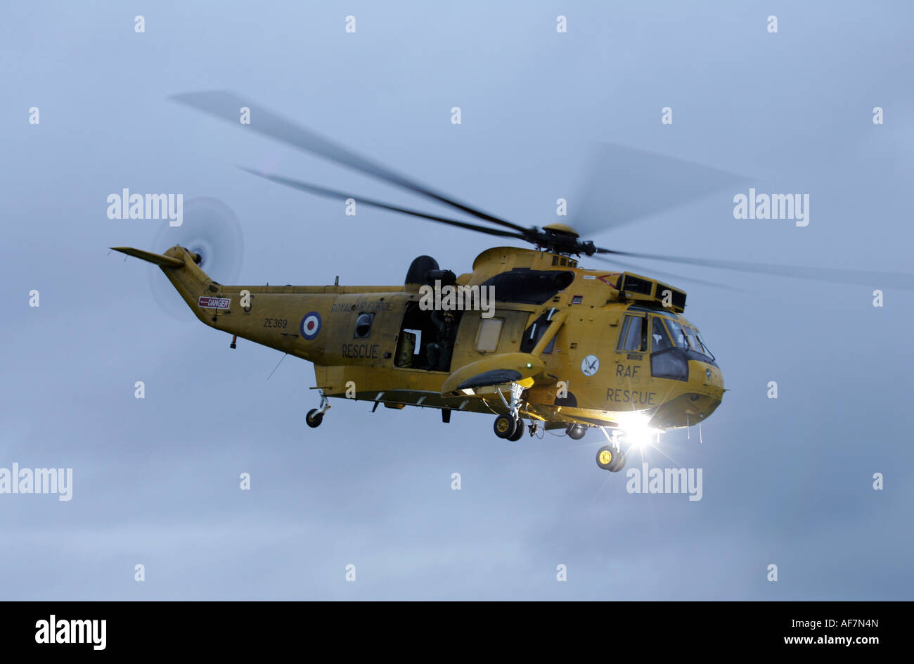 RAF rescue Sea King helicopter using a searchlight during an operation ...