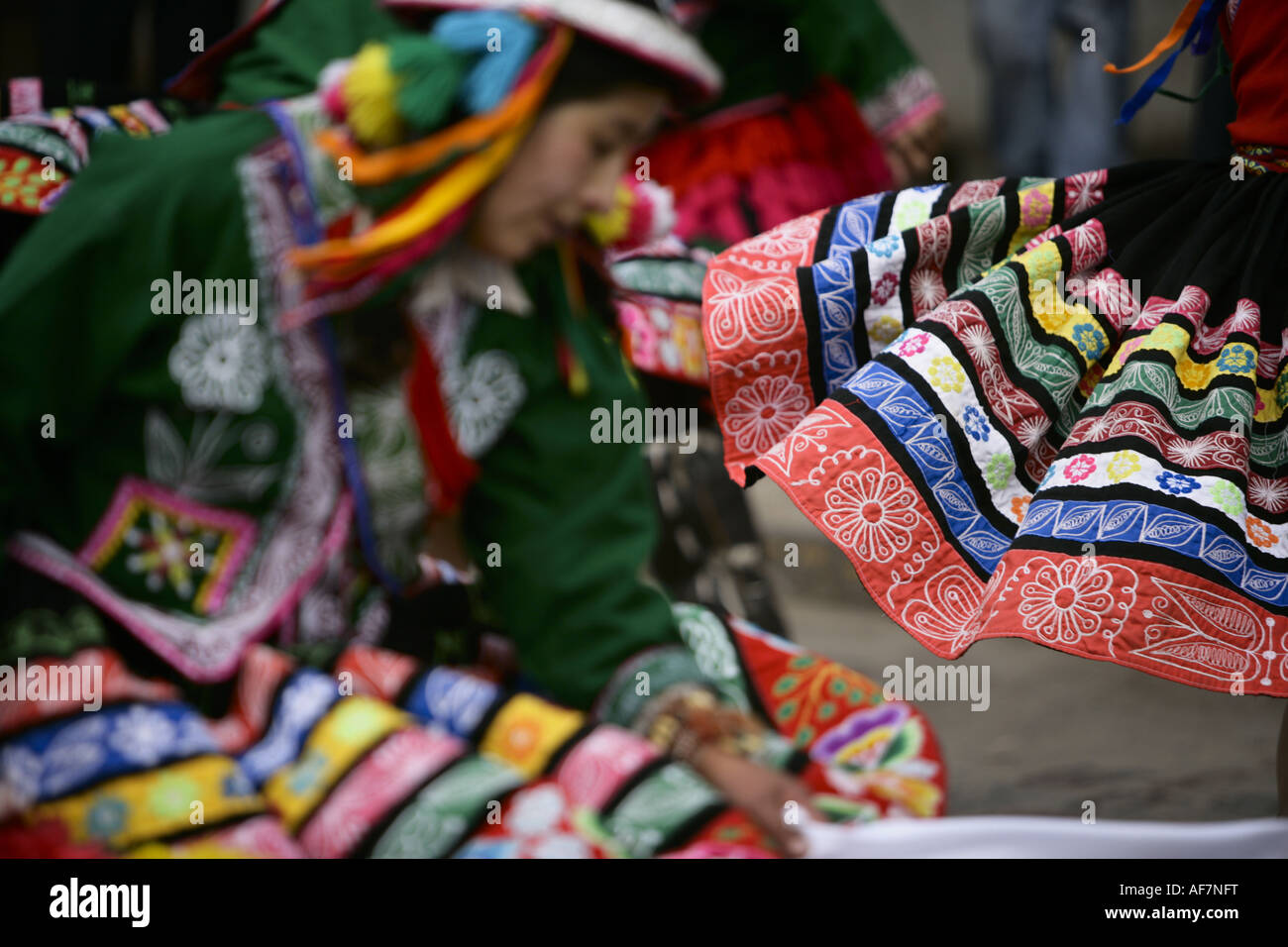 Young women perform a traditional Peruvian dance on the streets of ...