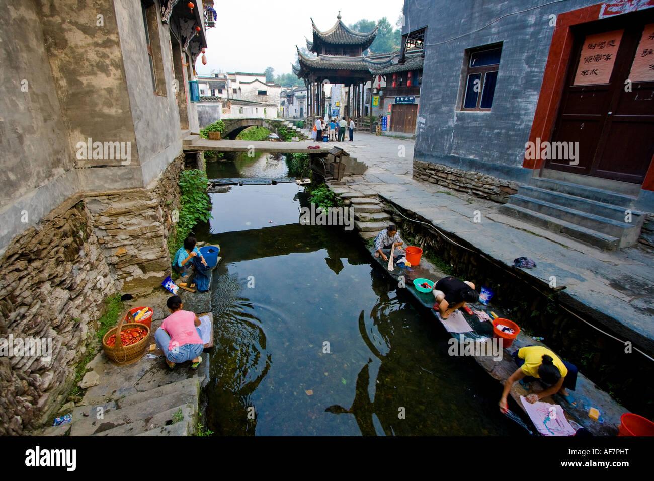 Women Washing Laundry in the Canal Wuyuan Xiao Likeng Village China ...