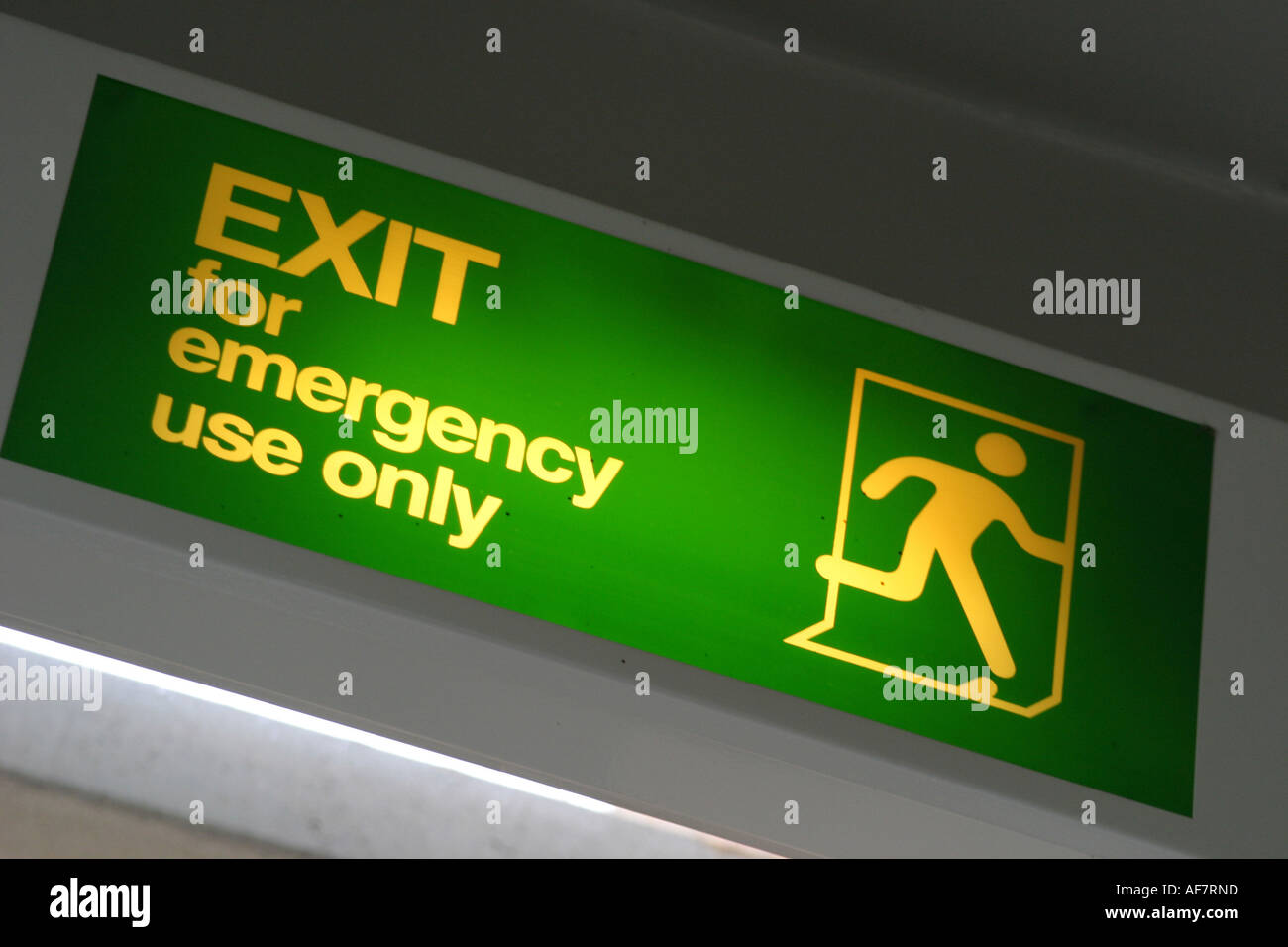 A Stock Photograph of a Emergency Exit Sign on a Wall in a Building ...