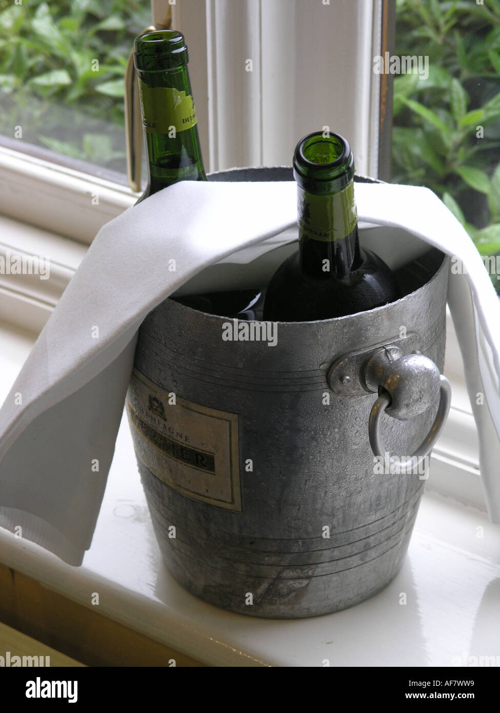 Bottle of wine in a ice bucket Stock Photo - Alamy