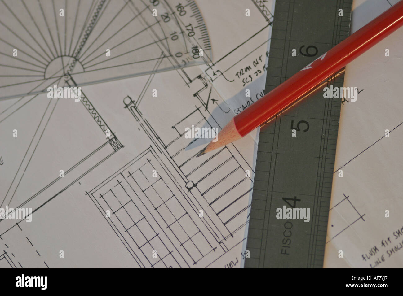 Stock Photograph of A Blueprint For a House With Drawing and Measuring ...